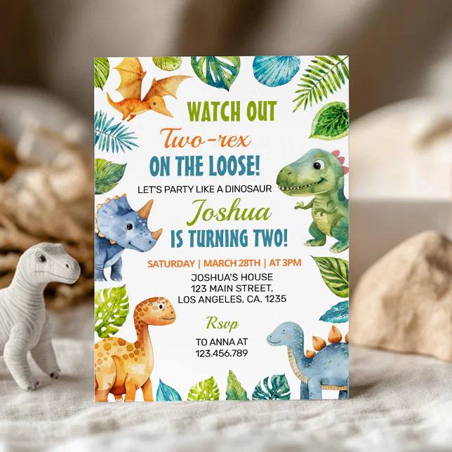 Dinosaur Two-Rex Birthday Invitation | Zazzle