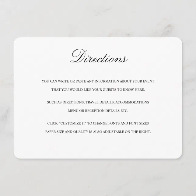 Directions Card with Map in Black & White | Zazzle