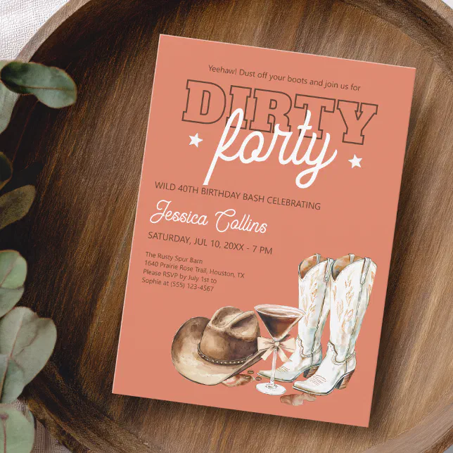Dirty Forty Western Terracotta 40th Birthday Party Invitation | Zazzle