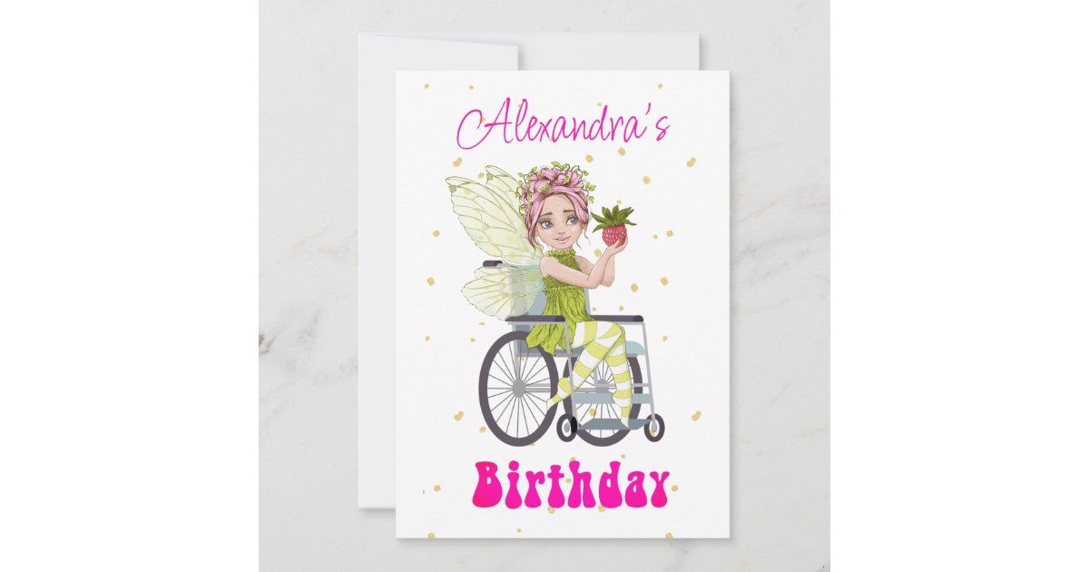 Disabled Wheelchair Fairy Pink Hair Girls Birthday Invitation | Zazzle