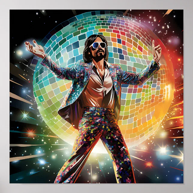 Disco Dancing Man in front of Disco Ball Poster | Zazzle