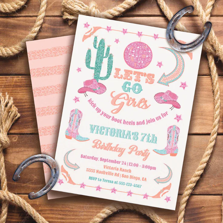 Disco Glitter Cowgirl Birthday Party Invitation | Zazzle