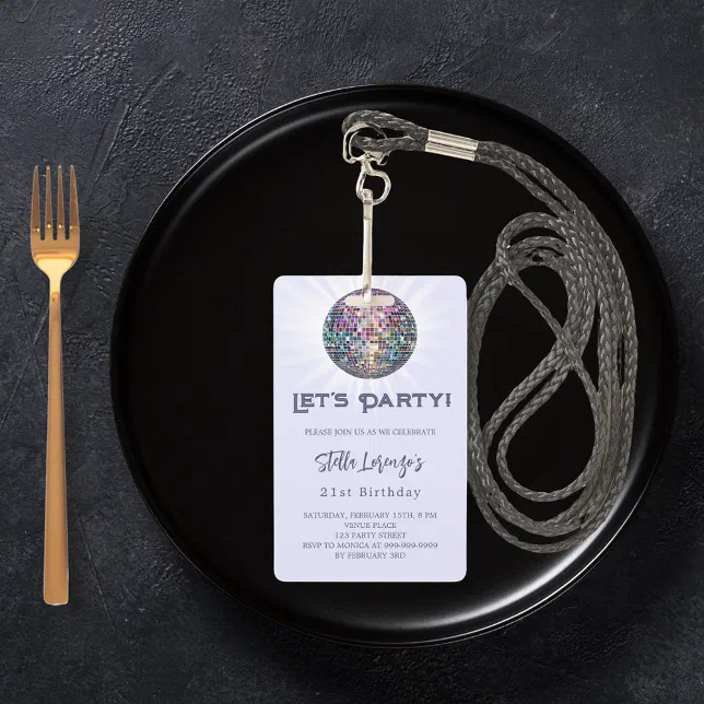 Disco party lavender violet birthday invitation ID badge | Zazzle