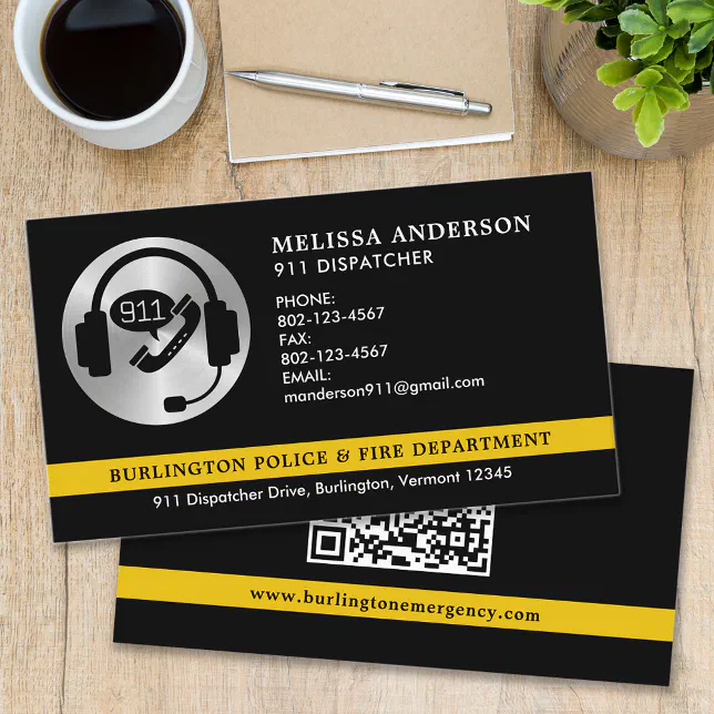 Dispatcher Custom Emergency Police Fire QR Code Business Card | Zazzle