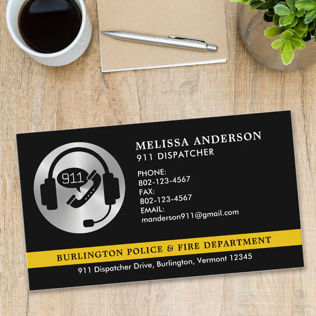 Dispatcher Custom Logo Emergency Police Fire 911 Business Card | Zazzle