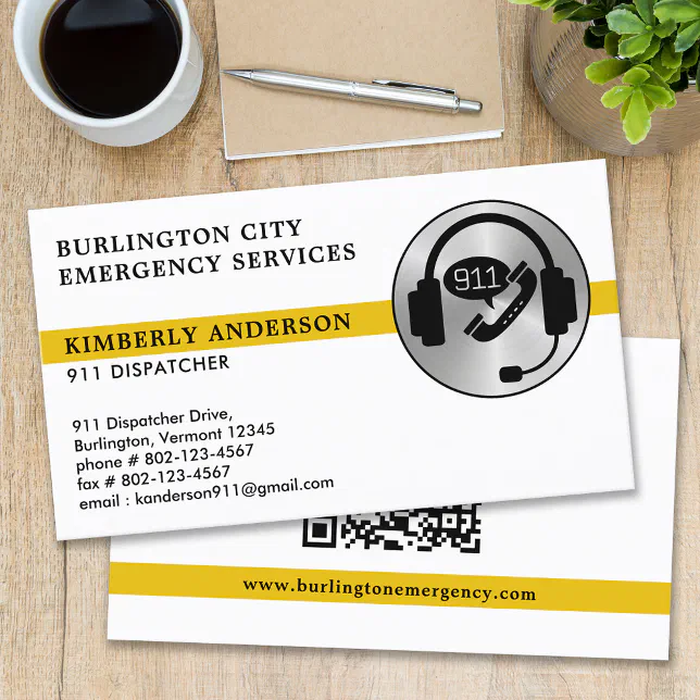Dispatcher Emergency Services Custom Logo QR Code Business Card | Zazzle
