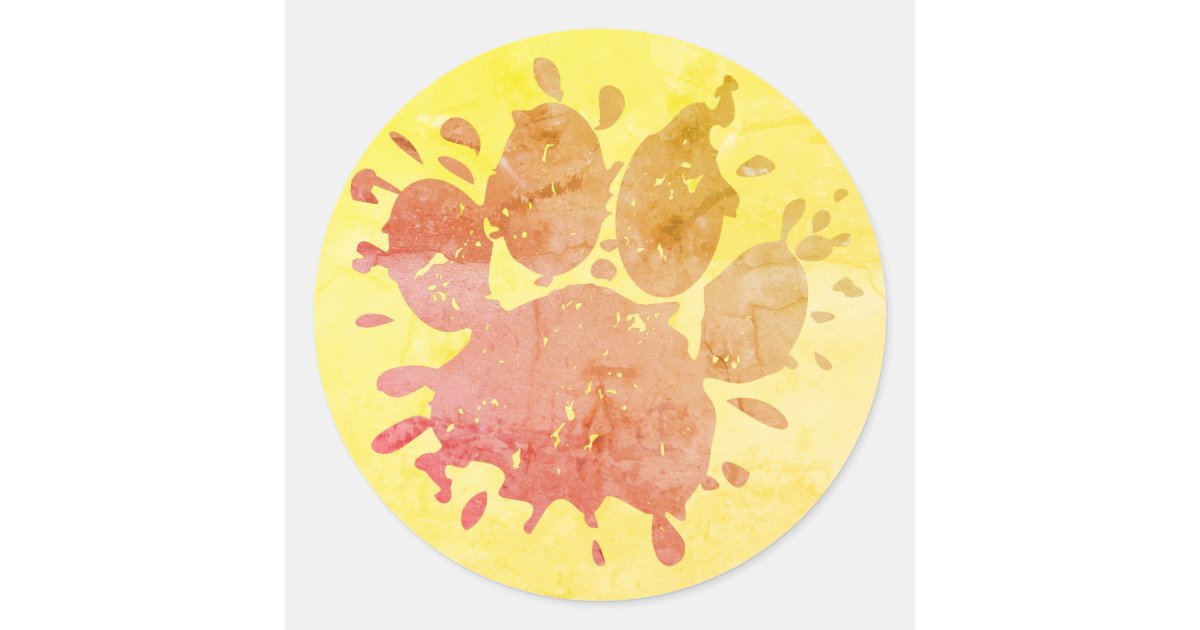 Distressed Paint Splatter Dog Paw Print Classic Round Sticker | Zazzle