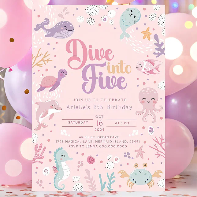 Dive Into Five Birthday Invitation. Ocean Animals Invitation | Zazzle