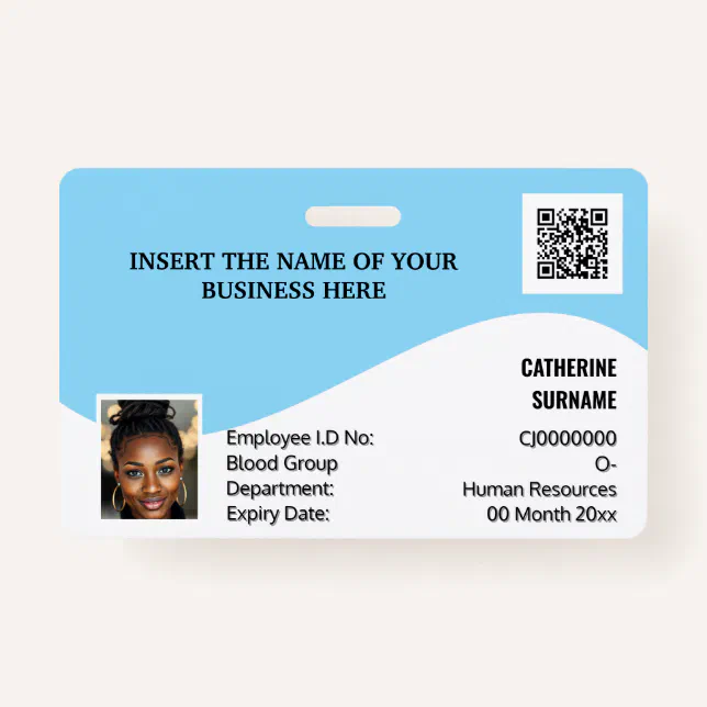 DIY ID card blue white modern photo logo template ID Badge | Zazzle