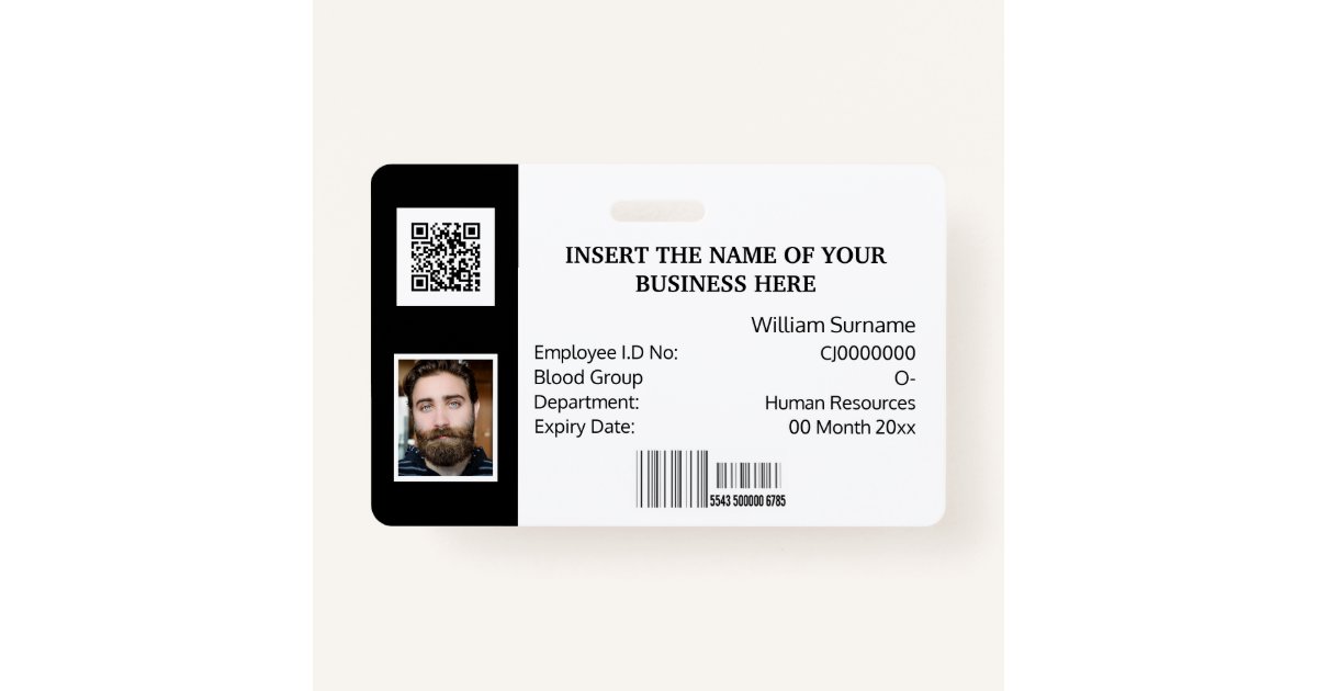 DIY ID card classic simple photo logo black white ID Badge | Zazzle