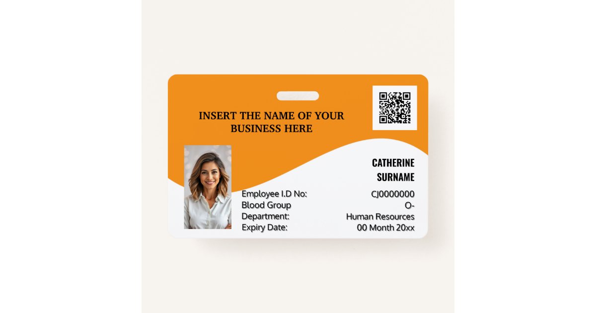 DIY ID card orange white photo logo template ID Badge | Zazzle
