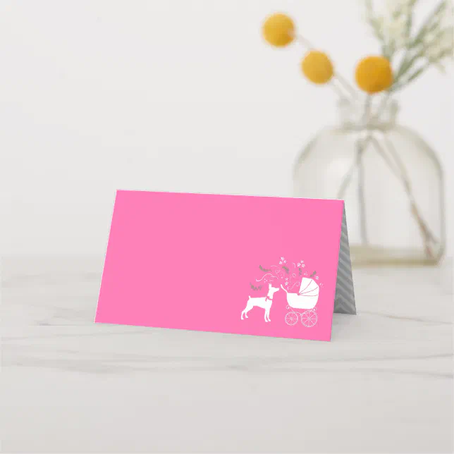 Doberman Dog Baby Shower Puppy Dobie Pinscher Place Card | Zazzle
