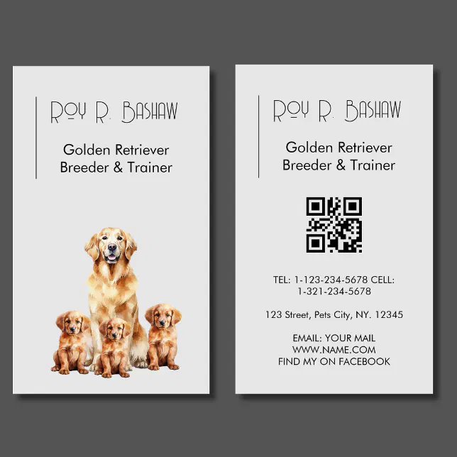 Dog Breeder Trainer Golden Retriever QR Code Business Card | Zazzle