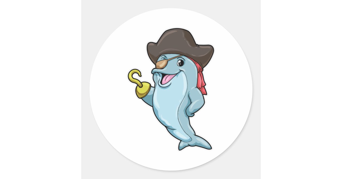 Dolphin as Pirate with Eye patch & Hooked hand Classic Round Sticker ...
