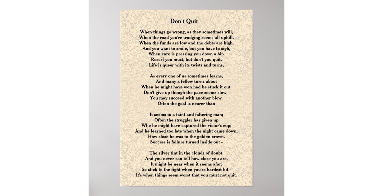 Don't Quit poem - poster | Zazzle