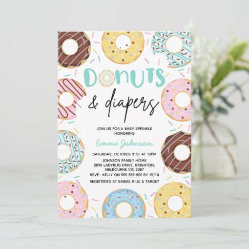 Donuts and Diapers Baby Sprinkle Baby Shower Invitation | Zazzle