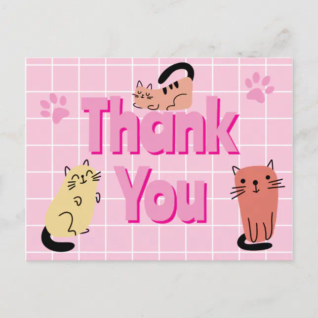 Doodle Cats Thank You Postcard | Zazzle