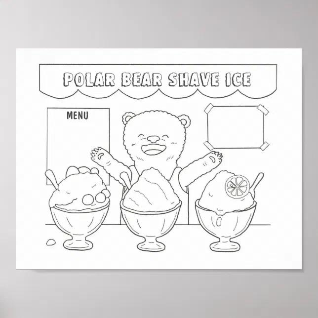 Downloadable Polar Bear Shave Ice kids Colouring Poster | Zazzle