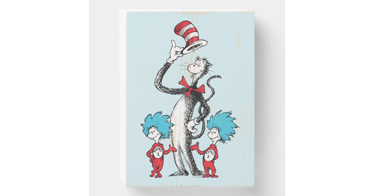 Dr. Seuss | Cat in the Hat, Thing One & Thing Two Wooden Box Sign | Zazzle