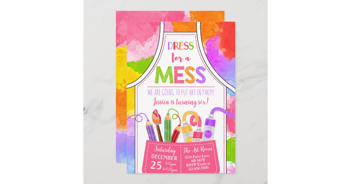 Dress For A Mess Art Birthday Invitation | Zazzle