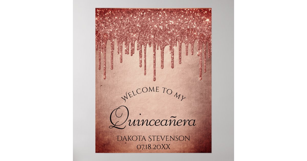 Dripping Peach Glitter | Terra Cotta Quinceanera Poster | Zazzle