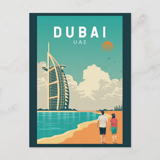 Dubai United Arab Emirates Retro Travel Art Postcard | Zazzle