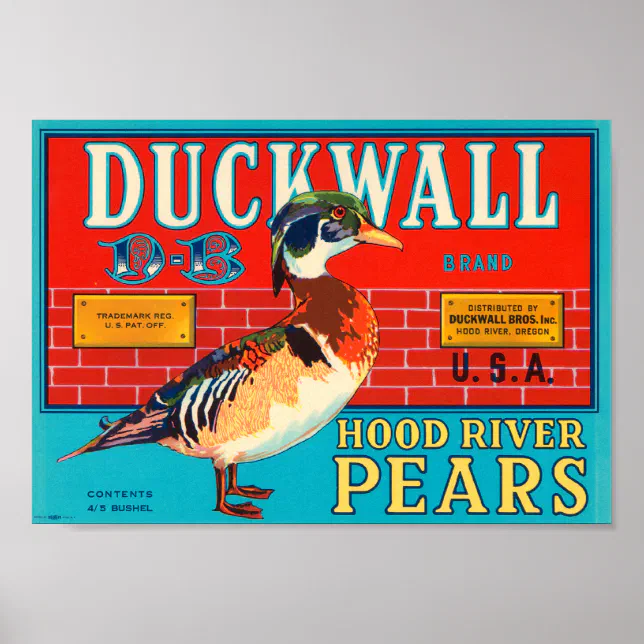 Duckwall Hood River Pears Vintage Crate Label Poster | Zazzle