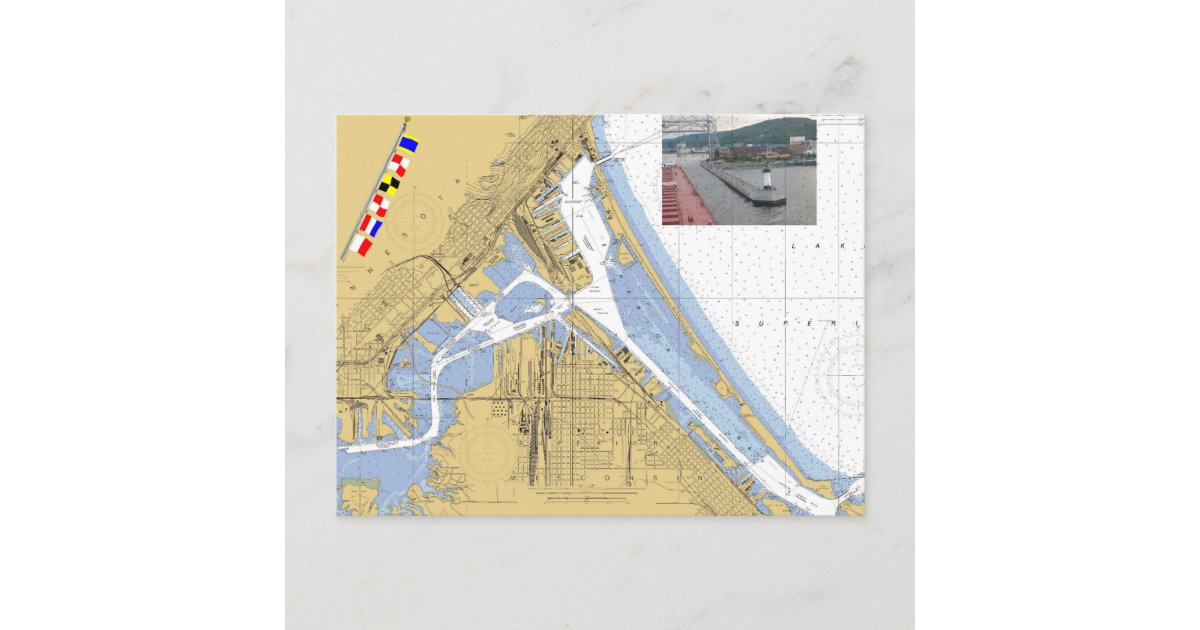 Duluth, MN Harbour Chart Signal Flags ship Postcard | Zazzle