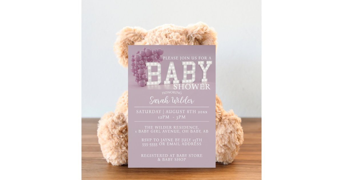 Dusky Pink Balloon Baby Shower Invitation | Zazzle