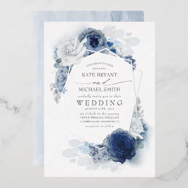 Dusty Blue Silver White Floral Botanical Wedding | Zazzle