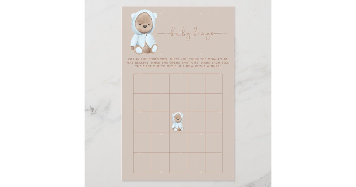 Dusty Blue Teddy Bear Baby Shower Bingo Game Flyer | Zazzle