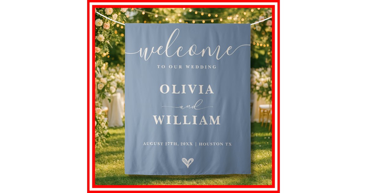 Dusty Blue Wedding Welcome Sign Backdrop Tapestry | Zazzle