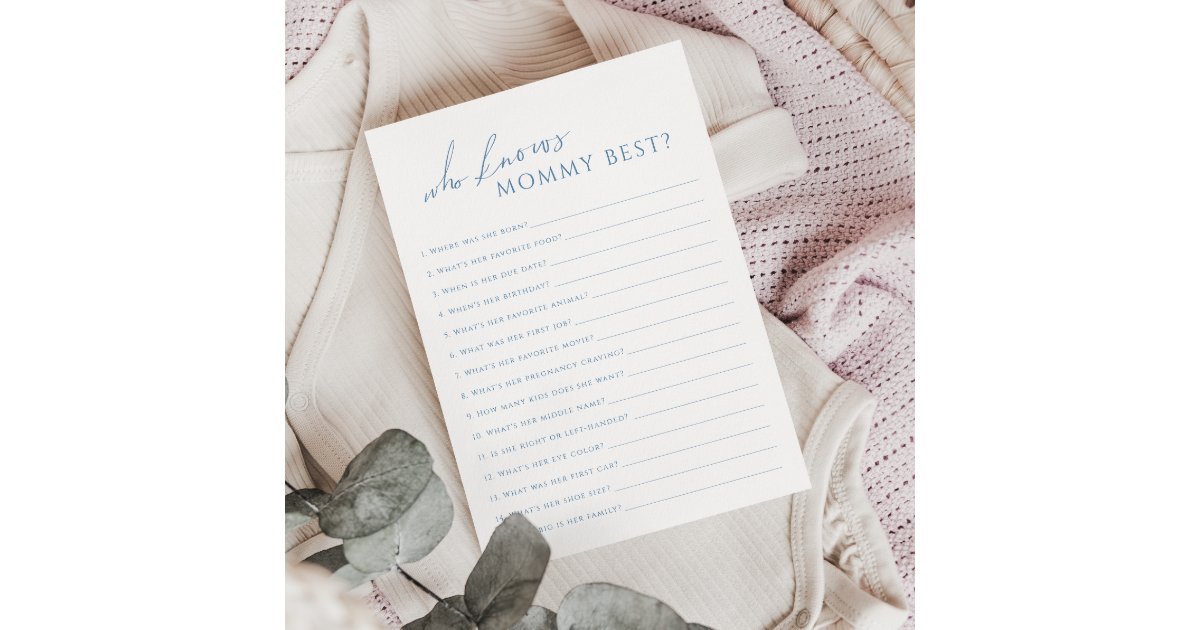 Dusty Blue Who Knows Mummy Baby Shower Game Card | Zazzle
