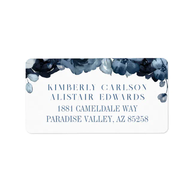Dusty Navy Blue Silver Wedding Mailing Label | Zazzle