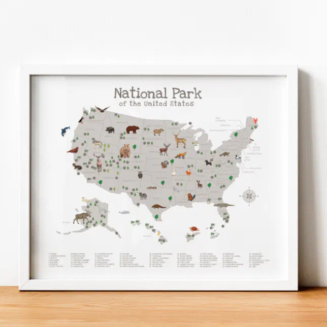 Earth Tone National Park Map Woodland Nursery Poster | Zazzle