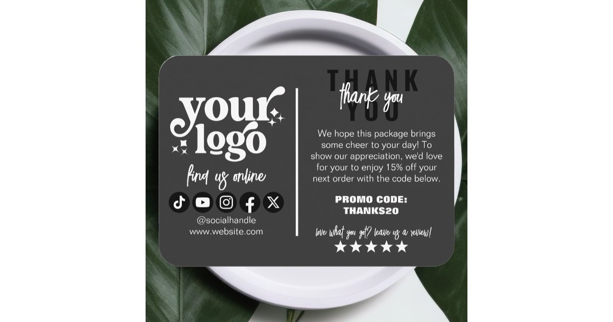 Editable Black Luxury Business Thank You Package Enclosure Card | Zazzle