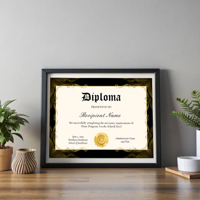 Editable Diploma Certificate of Graduation 11x8.5 | Zazzle
