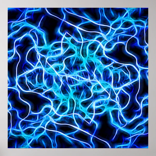 Electric Neon Blue Tesla Coil Lightning Poster | Zazzle