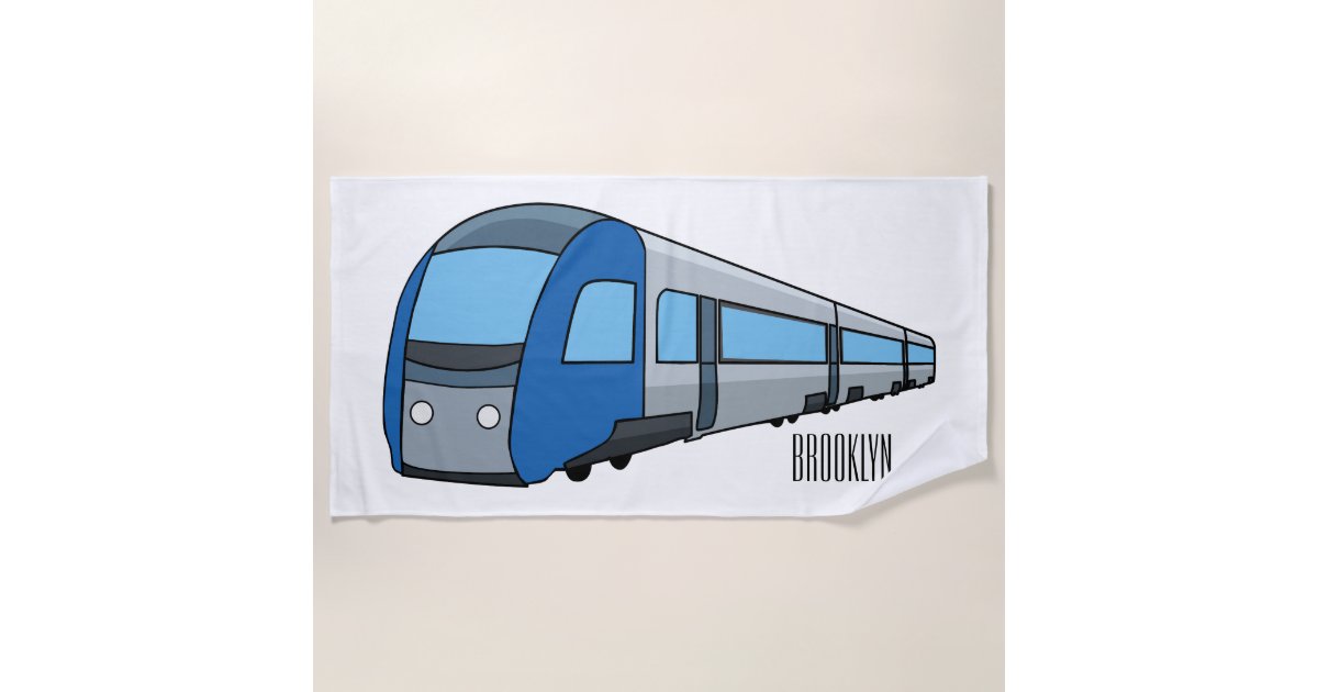 Electric train cartoon illustration beach towel | Zazzle