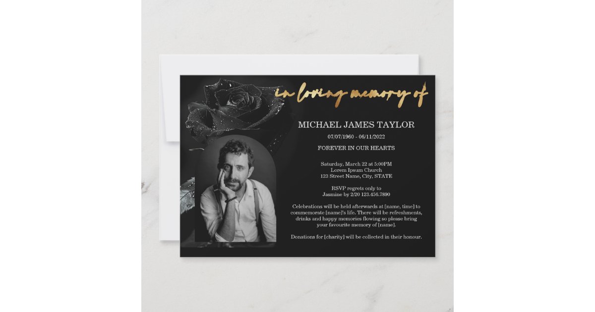 Elegant Arch Photo In Loving Memory Funeral Invitation | Zazzle