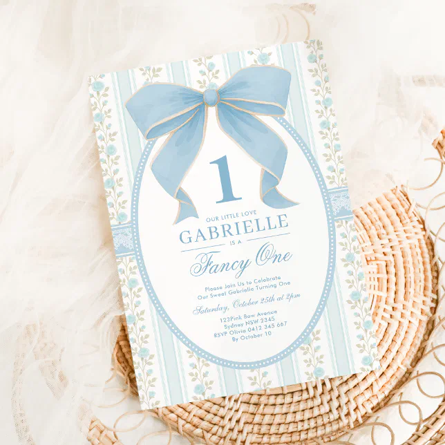 Elegant Blue Bow Fancy One Love Shack 1st Birthday Invitation | Zazzle