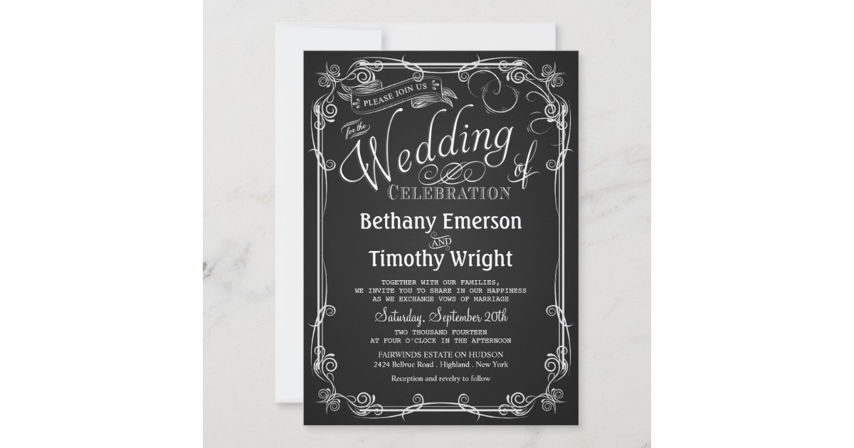 Elegant Chalkboard Wedding Invitation | Zazzle