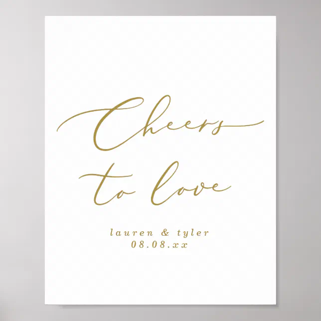 Elegant Cheers to Love Gold Personalized Sign | Zazzle