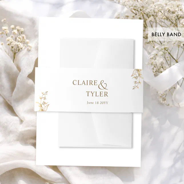 Elegant Classy White and Gold Wedding Invitation Belly Band | Zazzle