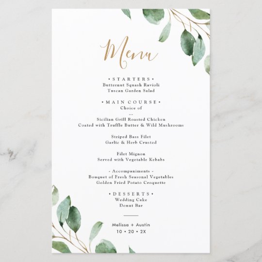 Elegant Eucalyptus Greenery Simple Wedding Menu Zazzle au