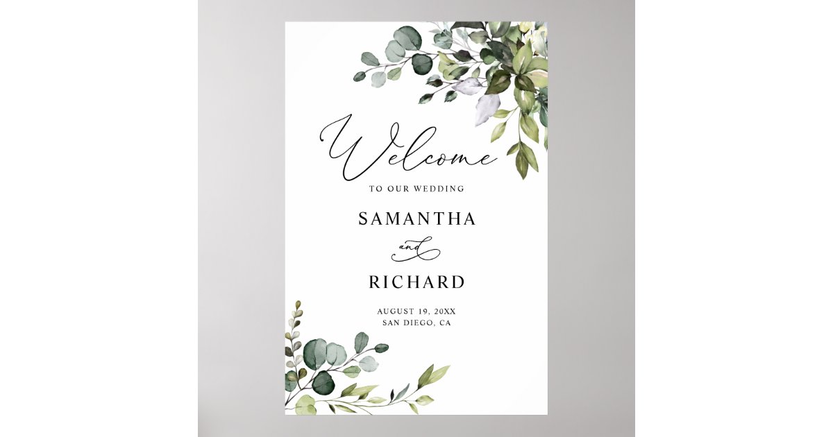 Elegant Eucalyptus Greenery Wedding Welcome Sign | Zazzle