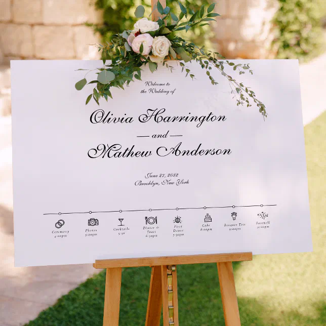 Elegant Formal Script Wedding Timeline Welcome Poster | Zazzle