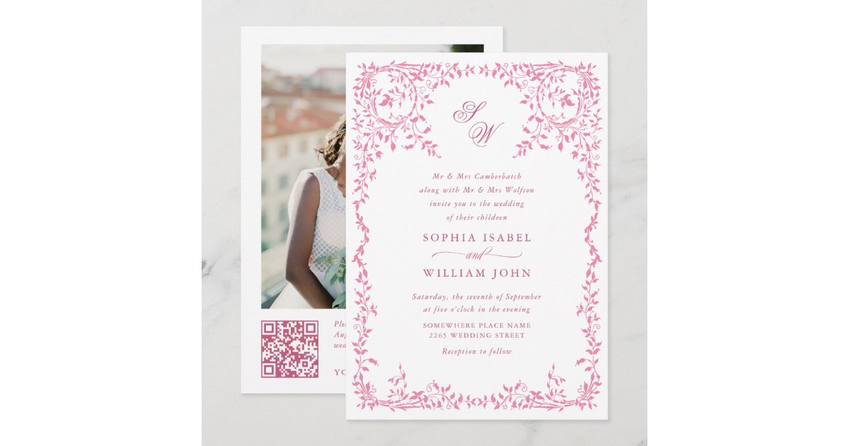 Elegant French Ornate Floral Frame Wedding QR code Invitation | Zazzle