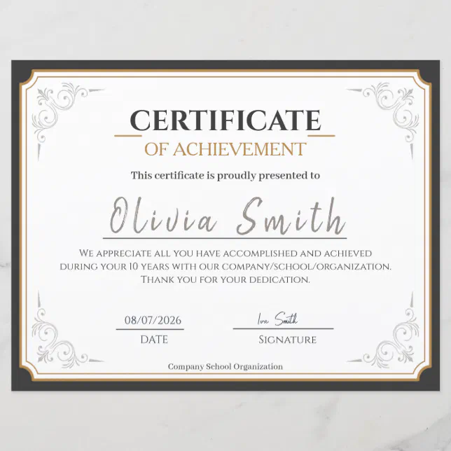 Elegant Gold Border Certificate of Achievement | Zazzle