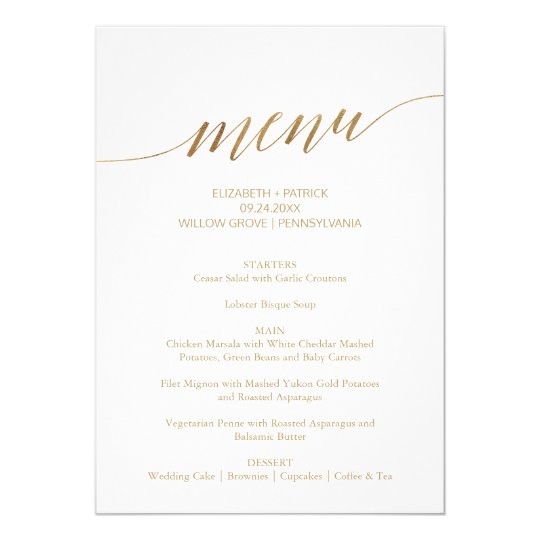Elegant Gold Calligraphy Wedding Menu Table Sign Invitation | Zazzle.com.au